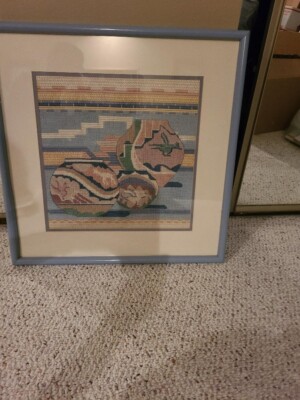 Glass Framed Needlepoint Aztec Themed Vintage Hand Crafted Picture HAND ...