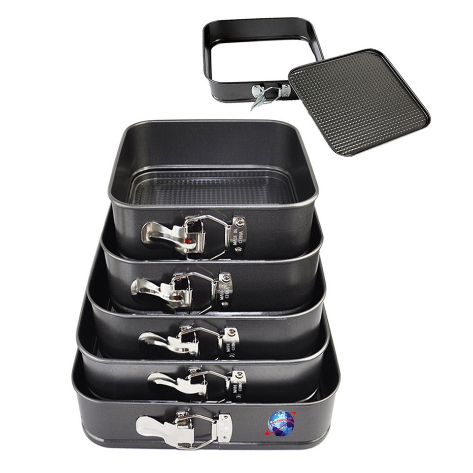 5PC SQUARE CAKE TINS NON STICK BAKING SET OF 5 BAKE TRAYS 5 TIER ...