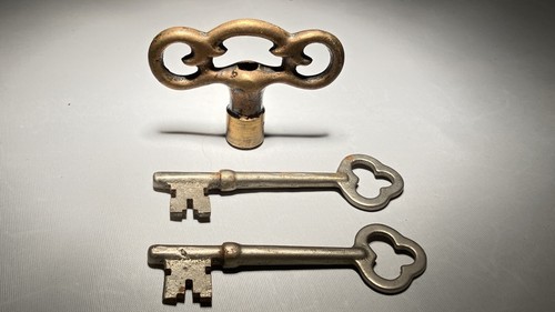 TwoAntique Vintage Cast Iron Skeleton Keys & One Brass Gas Value Key | eBay
