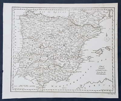 1790 Aaron Arrowsmith Original Antique Map of Spain, Portugal ...