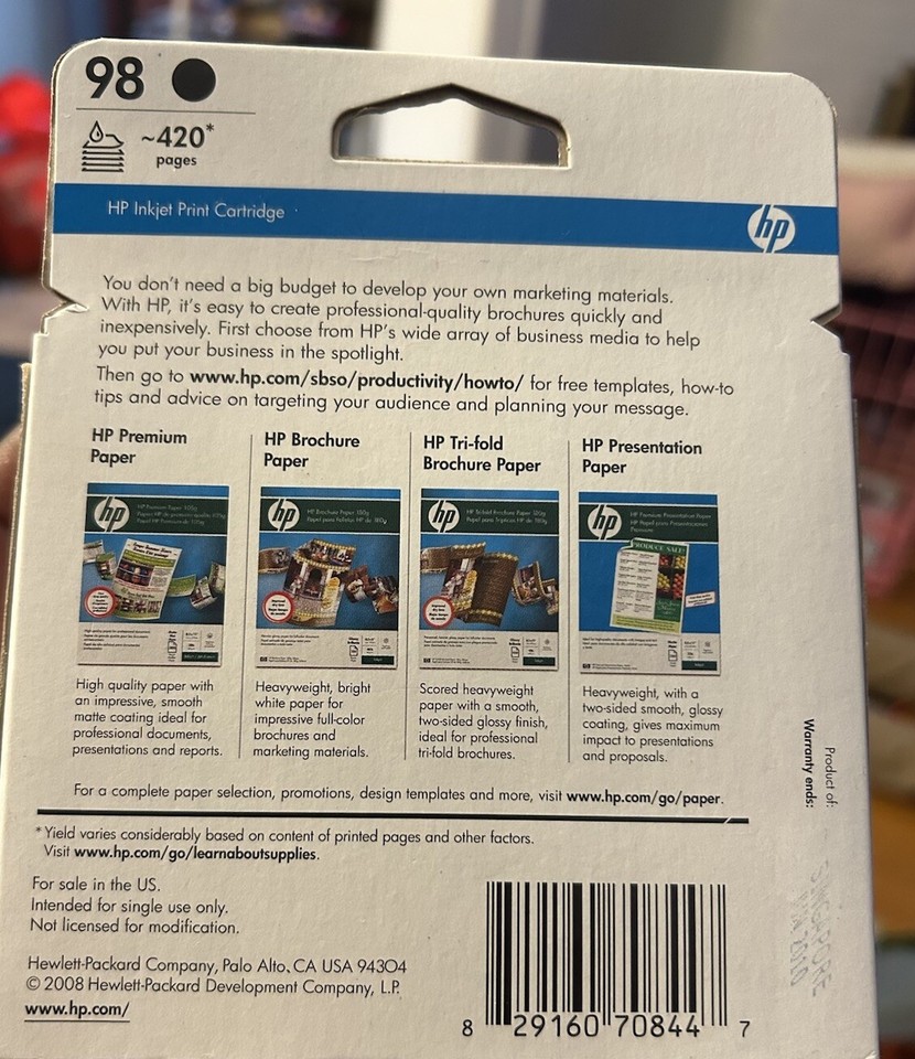 HP 98 Inkjet Print Cartridge - Black HP 98 black New Sealed INK ...
