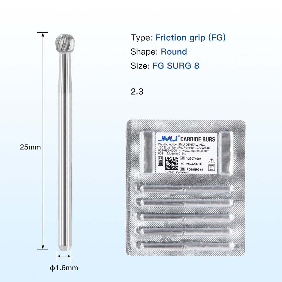 JMU Dental Surgical Burs Round 25mm Carbide Bur Friction Grip FG for ...