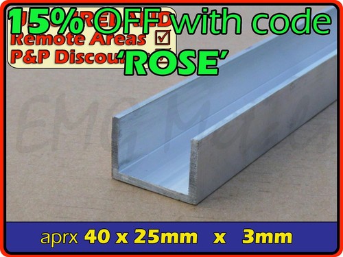 38mm x 25mm Aluminium Channel Section C U OD 32mm internal gap alloy ...