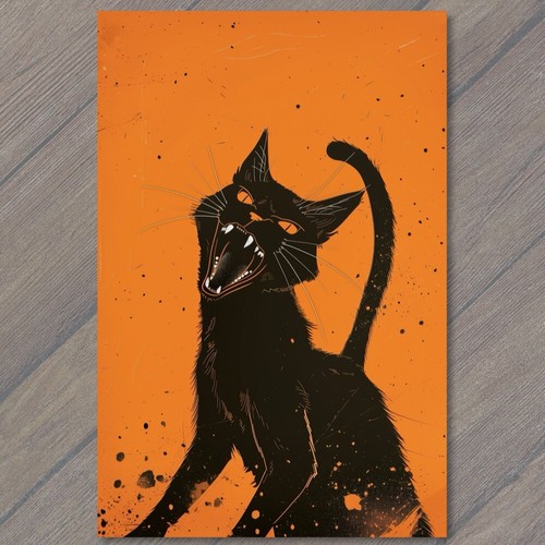 5x7" Black Cat Angry Weird Creepy Pet Unusual Cute Scary Strange Fun ...
