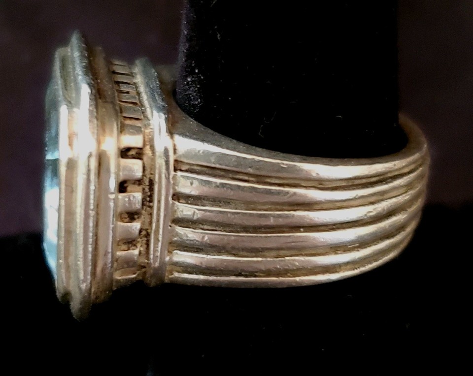 SLANE & SLANE Vintage Embossed Sterling Silver Ring with Blue Topaz ...