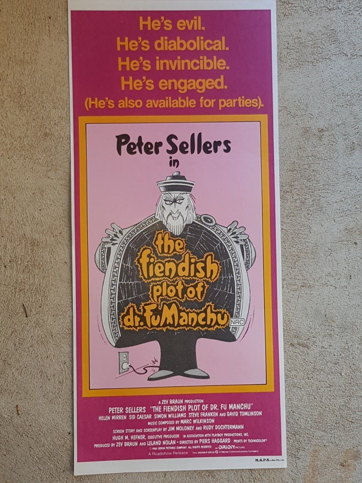 FIENDISH PLOT OF FU MANCHU Original vintage size paper movie poster ...