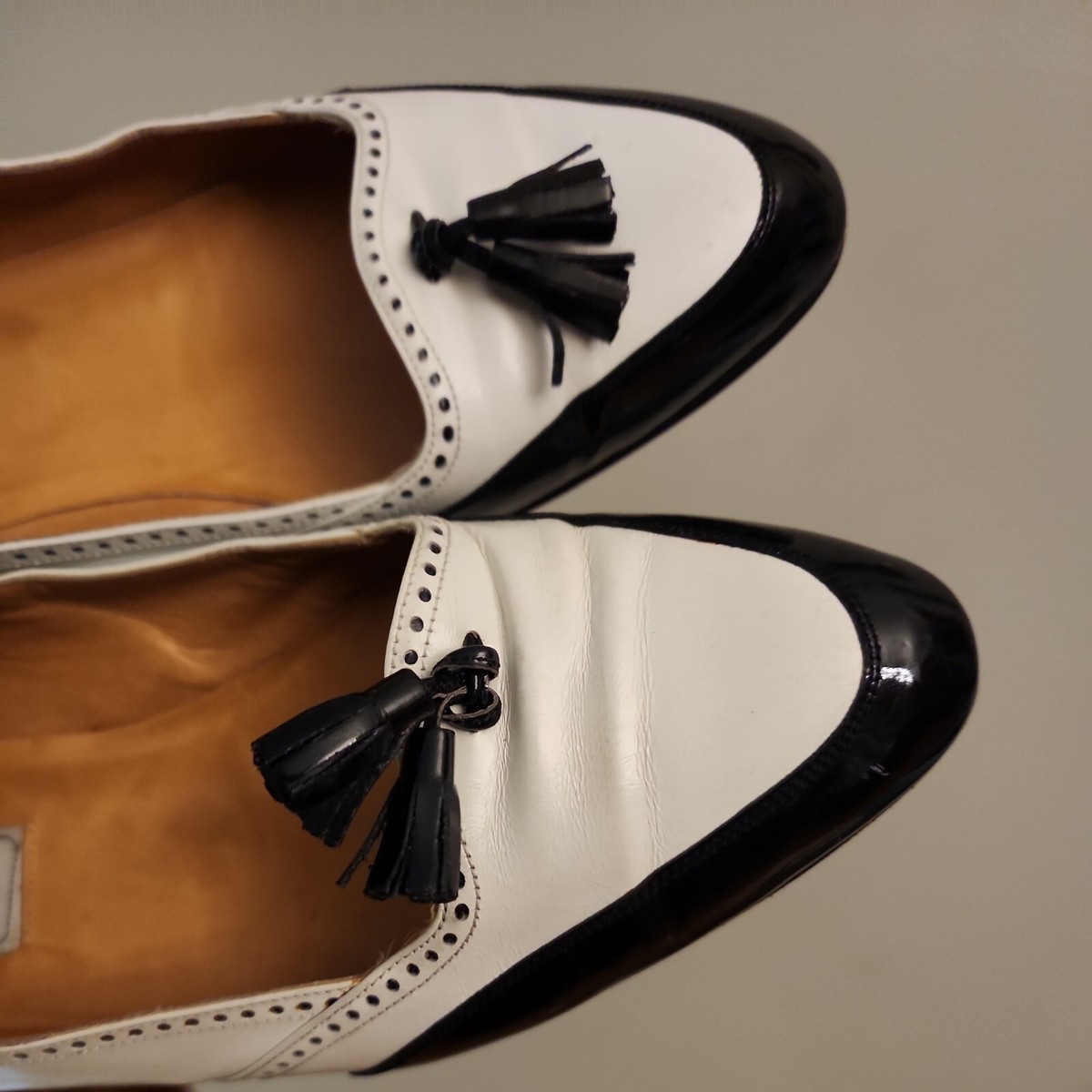 Vintage Bally Black/White Color Block Leather Slip-On Vintage Bally Black/White Color Block Leather Slip-On