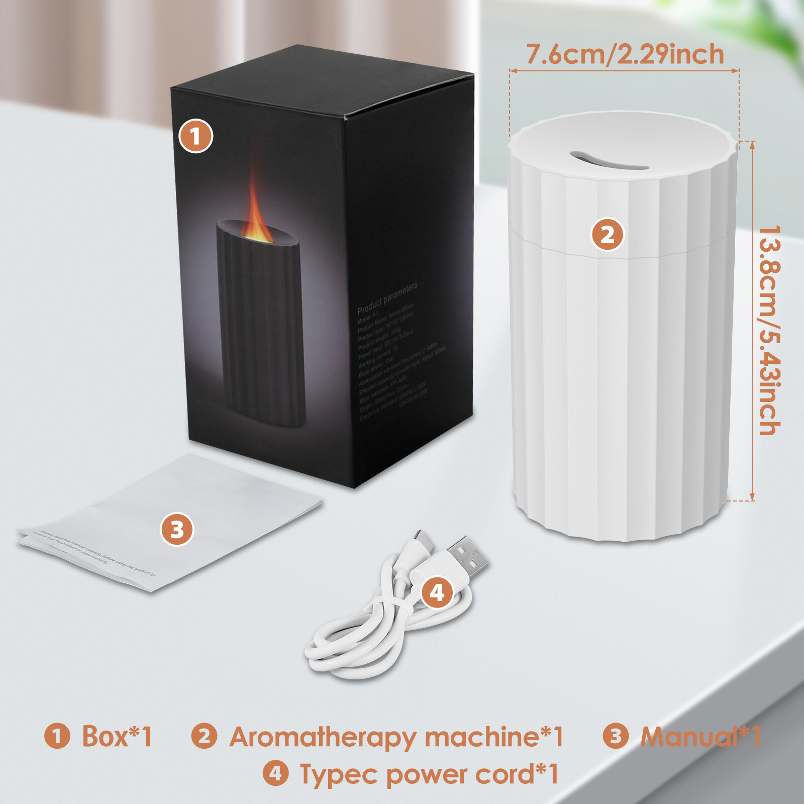 Flame Diffuser Humidifier 100ml Aromatherapy Diffuser with Flame Light ...