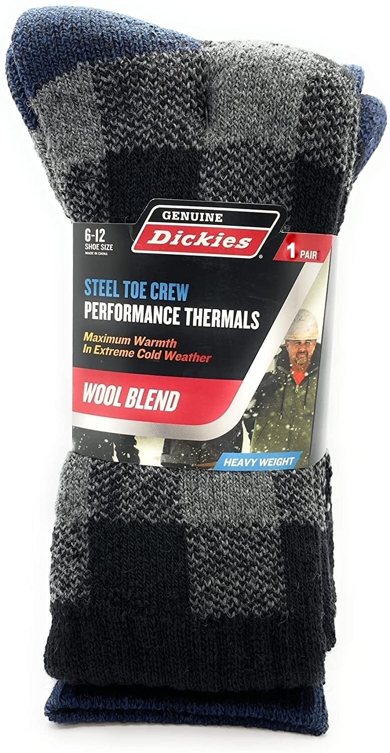 2 PAIR Dickies Steel Toe Crew Thermal Wool Blend Blue Plaid SOCKS 6 ...