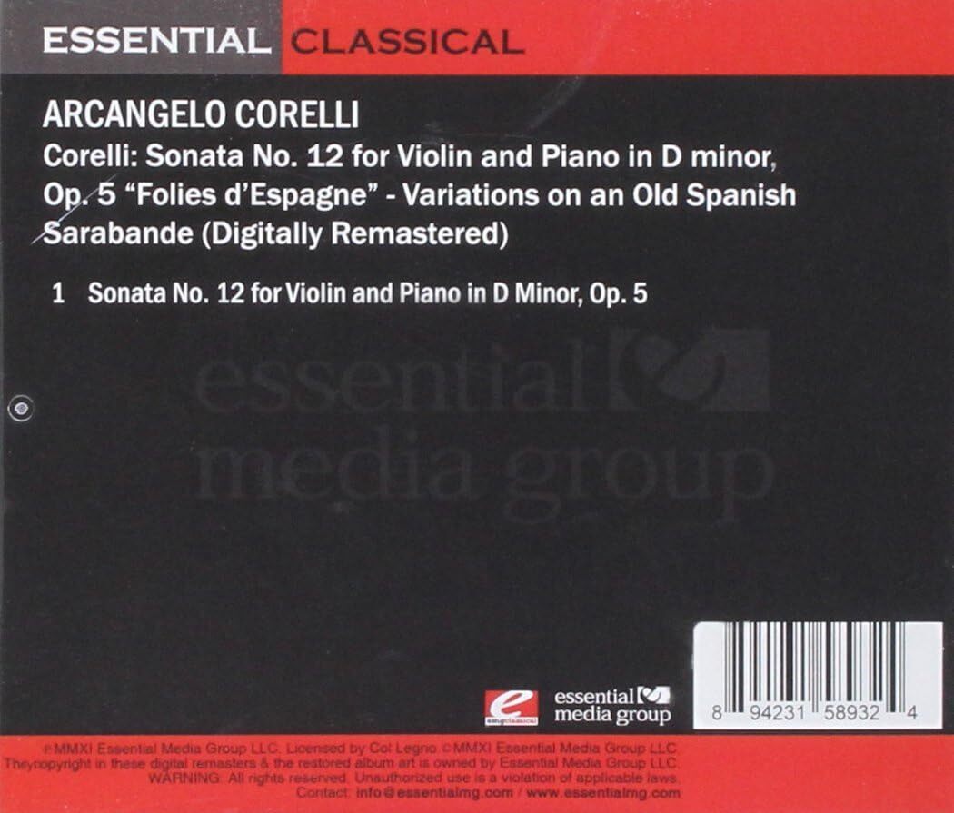 Sonata 12 Violin Piano D minor / Folies Despagne - A. Corelli- RARE ...