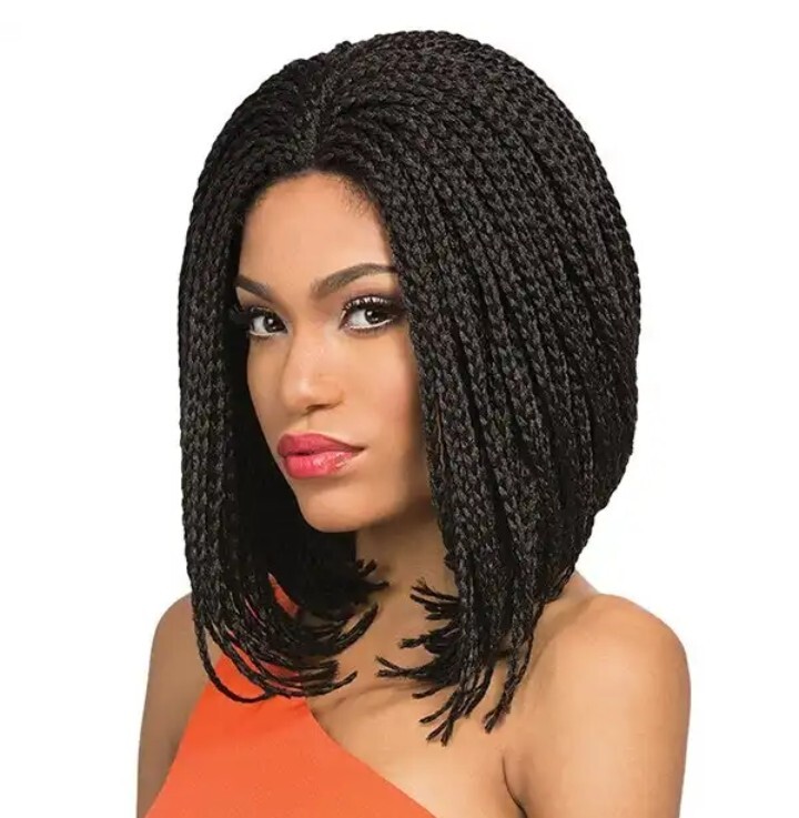 Short Black Box Braids Wigs Bob Micro Braided Wigs Synthetic None Lace ...