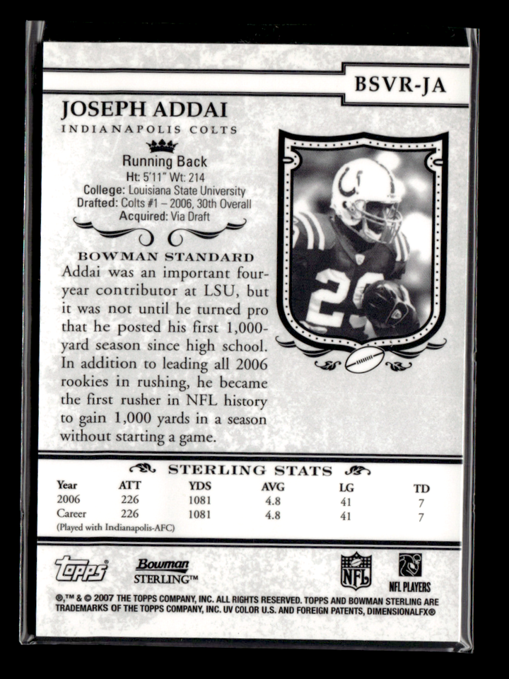 2007 Bowman Sterling #BSVR-JA Joseph Addai JERSEY | eBay