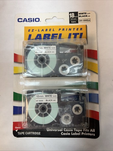 Casio XR-18WE2S EZ-Label Printer Label It! 18mm 3/4" Tape Cartridge 2 ...