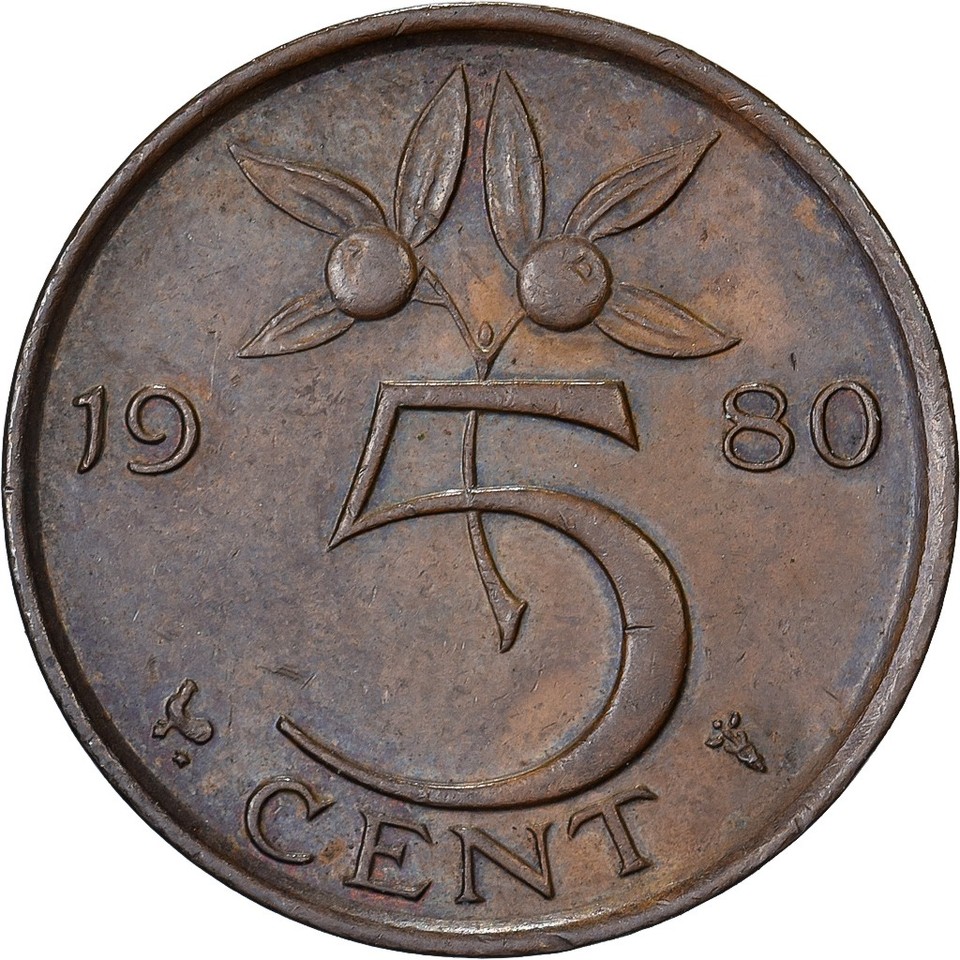 [#1223306] Netherlands, Juliana, 5 Cents, 1980, Bronze, EF(40-45), KM ...