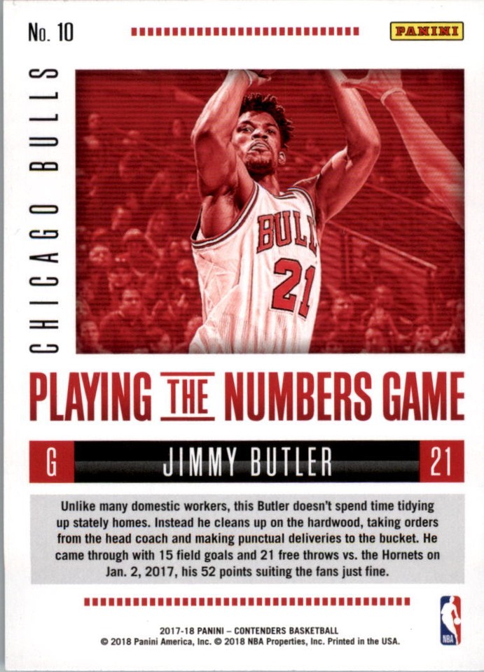 2017-18 Panini Contenders Playing the Numbers Game #10 Jimmy Butler ...