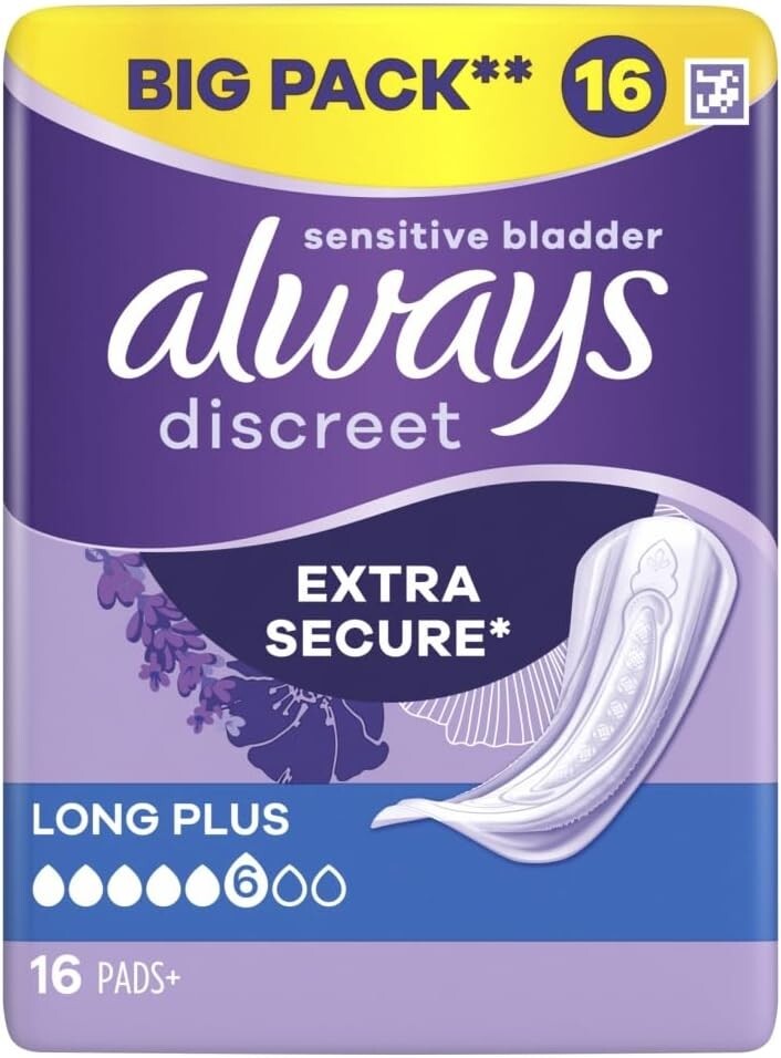 Always Discreet Sensitive Bladder Incontinence Pads Long Plus Pad Thin ...