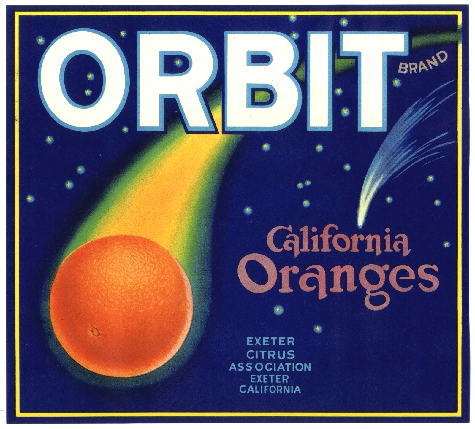 ORBIT (ORANGE in SPACE) RARE ORIGINAL 1930s EXETER CALIFORNIA FRUIT ...