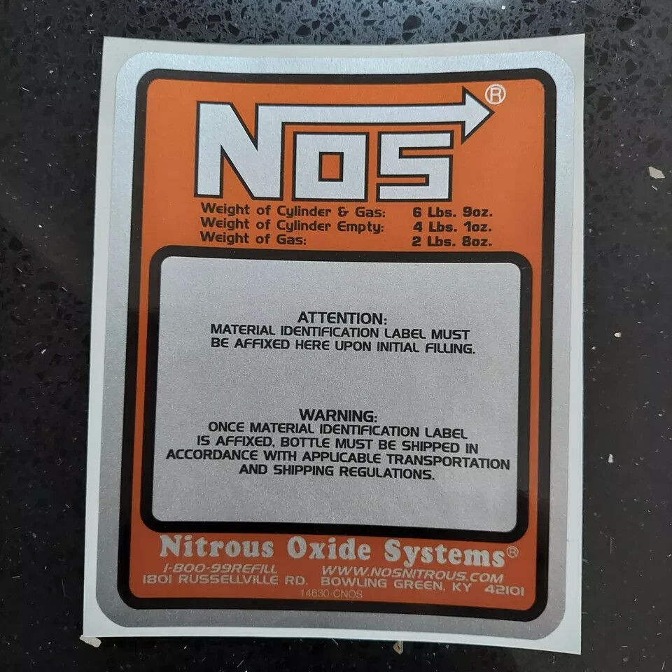 NEW Orange N O S REPLACEMENT 15 LB. NITROUS BOTTLE LABEL STICKER DECAL ...