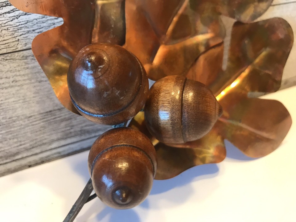 2 Vintage Wall Decor Metal Art Oak Leaves with Wood Acorns HOMCO | eBay