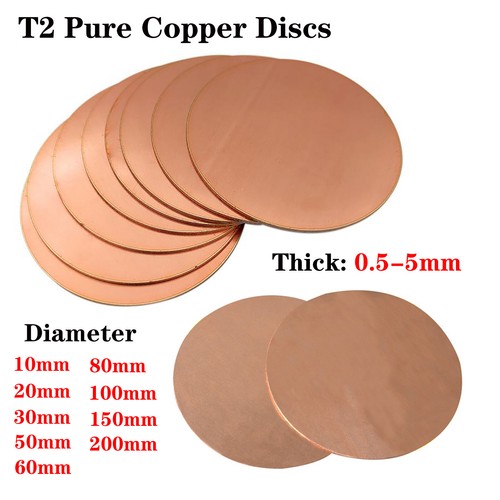 0.5-5mm Thick Solid Pure Copper Discs Blanks Round Plate Metal Sheet 10 ...
