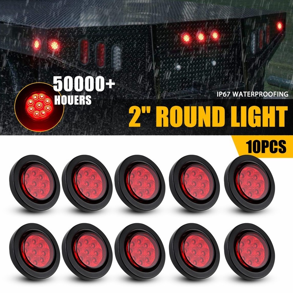 Round 2" Red LED Side Marker Lights Truck Trailer DRL Bullet Clearance ...