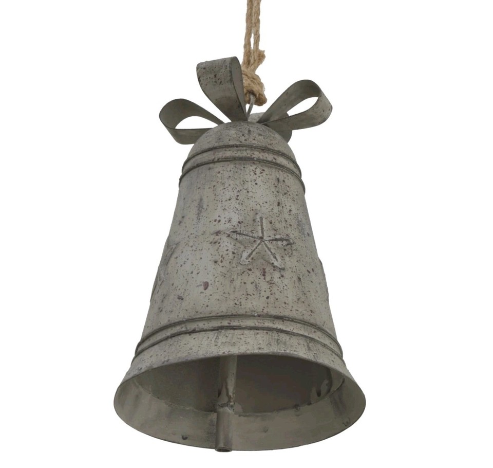 Extra Large Rustic Metal Bell with Bow Hanging Christmas Decoration ...