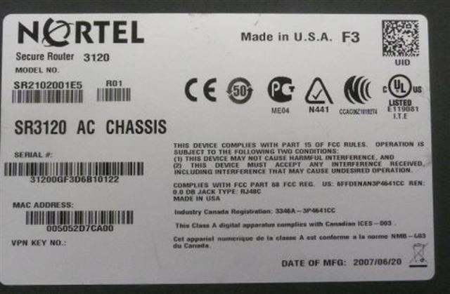 Nortel Secure Router 3120 2-Port Wired Router (SR2102001E5) for sale ...
