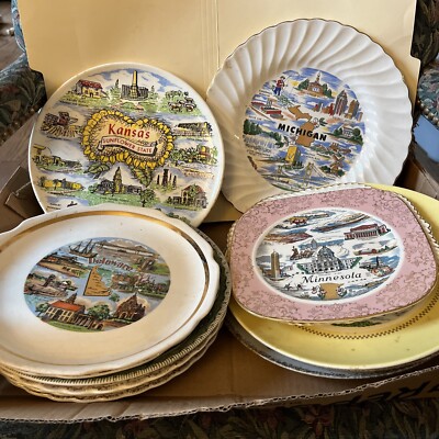 Vintage 17 US State Collectible Decorative Plates Of Various Styles ...