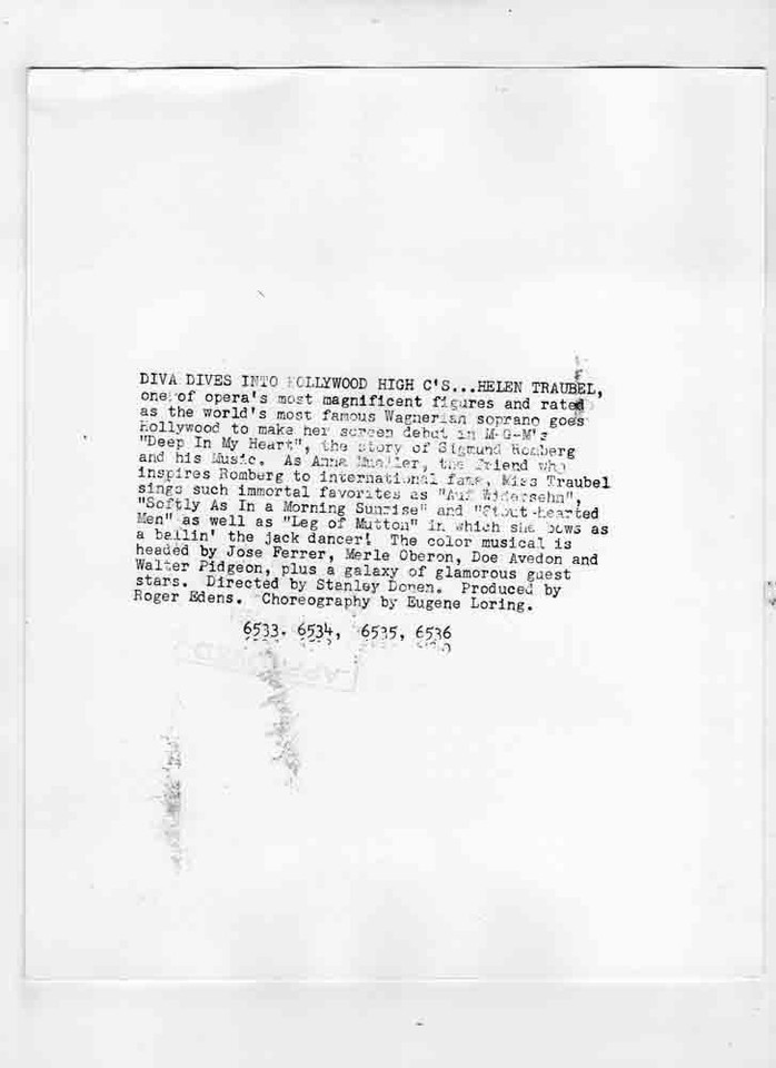 o42491 1954 orig photo musician opera singer Helen Traubel w stacks of ...