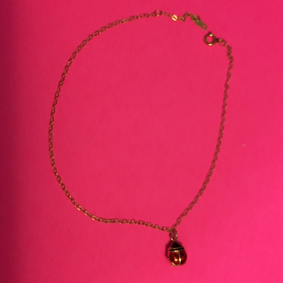 JCM Jacmel Mauritius 10 Kt 417 Gold ladybug bracelet emamel anklet ...