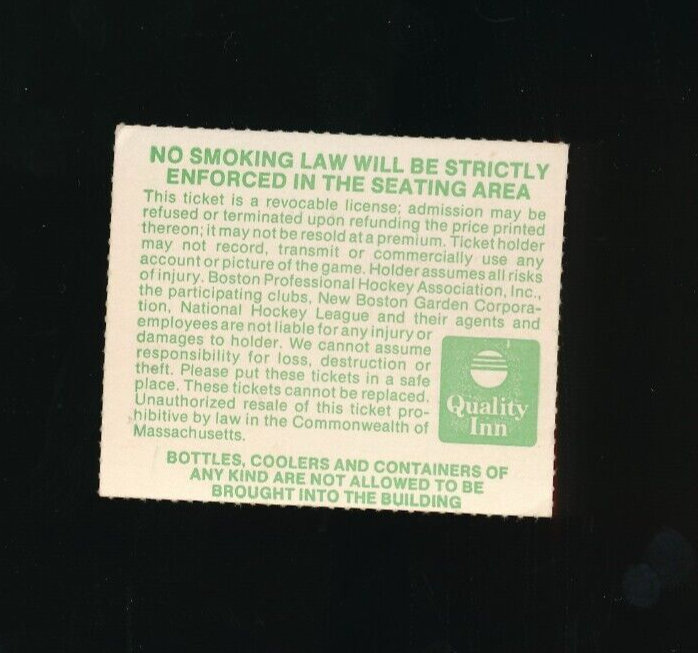 Feb 27 1988 North Stars @ Bruins ticket Rick Boh 1st goal Geoff ...