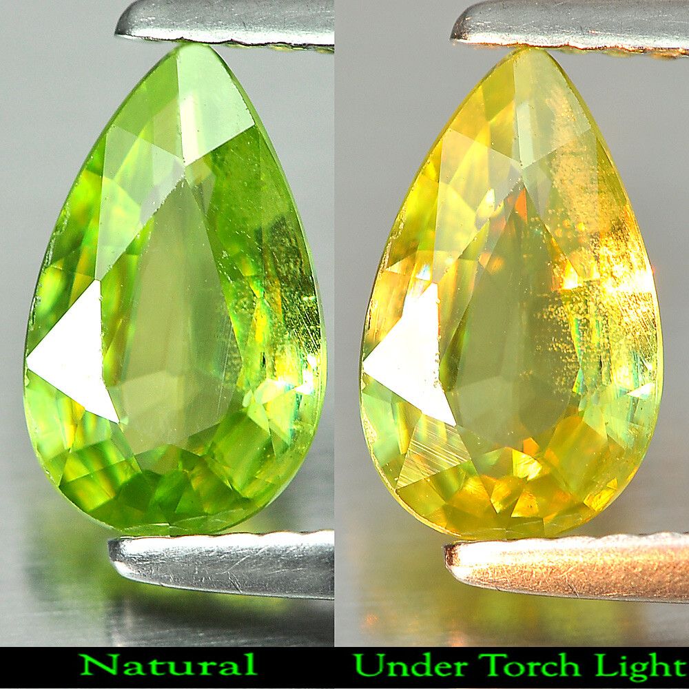 Green Titanium Sphene Red Spark 1.10 Ct. Pear Shape Natural Gemstone ...