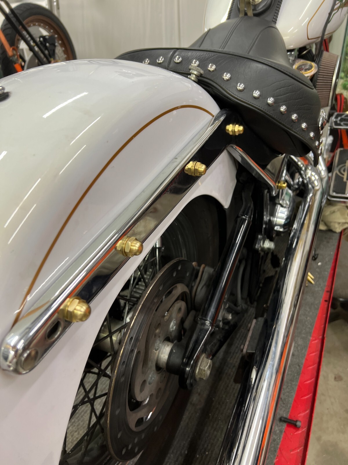 12 Harley Softail BRASS Rear Fender Strut ACORN Bolts 2018 - Up FLHCS ...