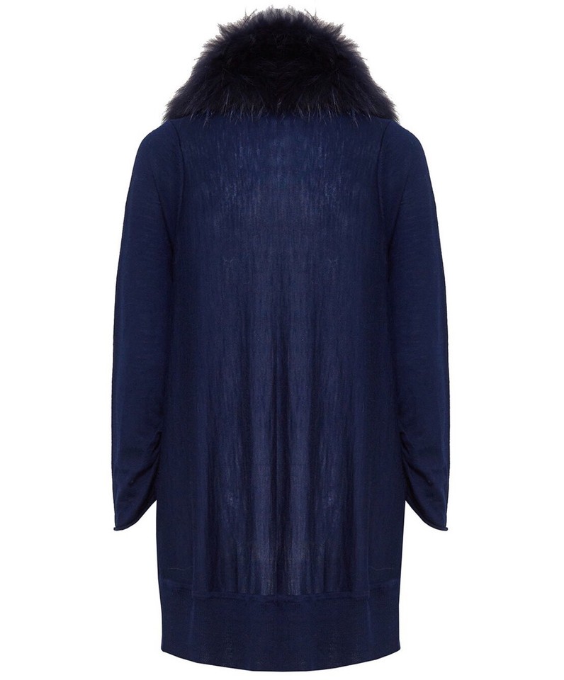 Alice + Olivia Izzy Cascade Black Fur Collar Cardigan Blue Size S NWOT ...
