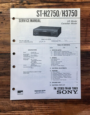 Sony ST-H2750 ST-H3750 Tuner Service Manual *Original* | eBay