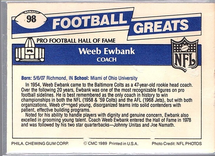 NEW YORK JETS 1989 NFL Coach WEEB UWBANK signed football card! | eBay