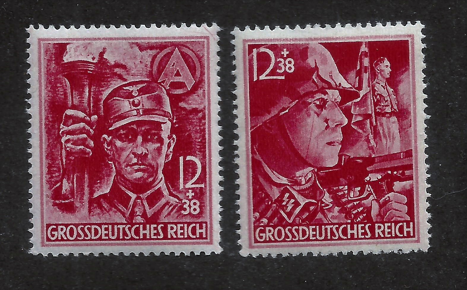 Nazi Germany SCAR FACE error Third Reich SA SS stamp set MNH Mi 909 910 ...