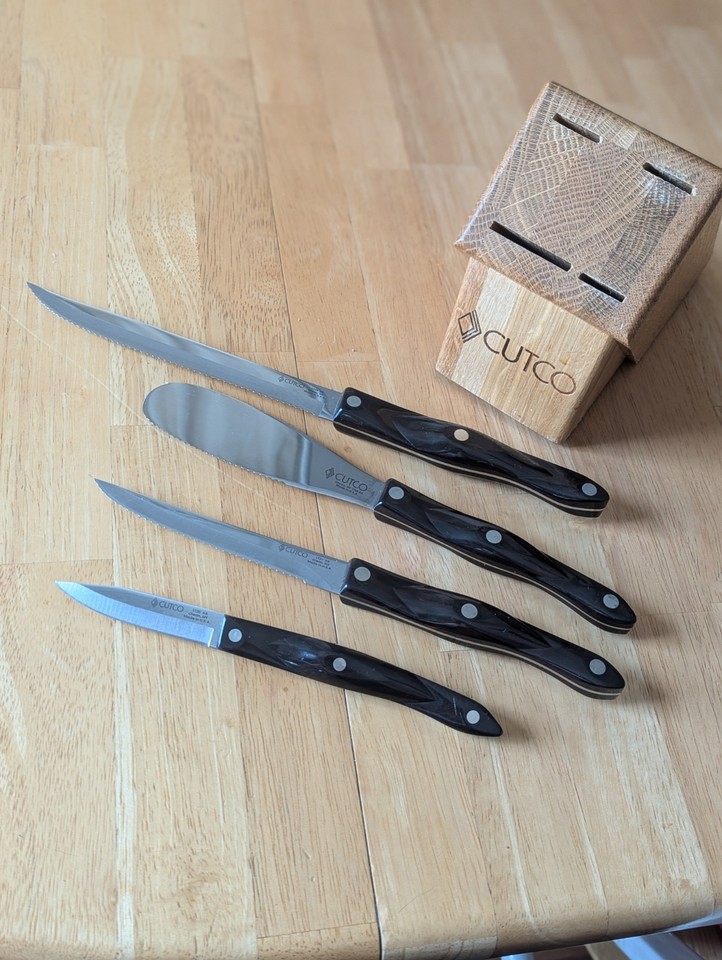 CUTCO Cutlery Knife 4 Piece Set with Block Classic Brown Handle ...