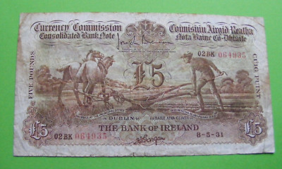 1931 Irish Ploughman Five Pound Banknote Bank Of Ireland Old £5 Note | eBay