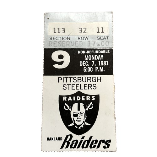 December 7, 1981 Raiders Vs. Pittsburgh Steelers Monday Night Football ...