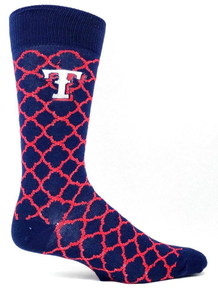 Texas Rangers Baseball Navy & Red Quatrefoil Design Crew Socks | eBay