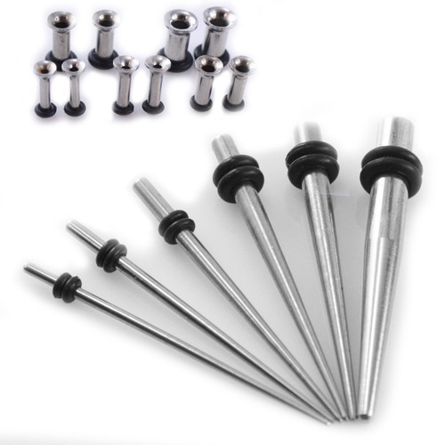 Stainless STEEL Micro Ear Taper Kit +Tunnel Set 16G-6G Gauges Expanders ...
