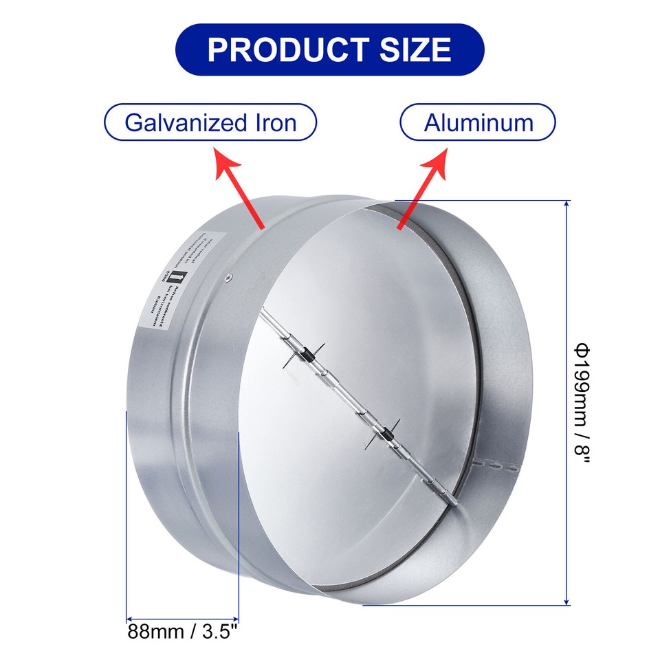 Backdraft Damper 8 Inch Ducting Hose Airflow Insert Backflow Preventer ...