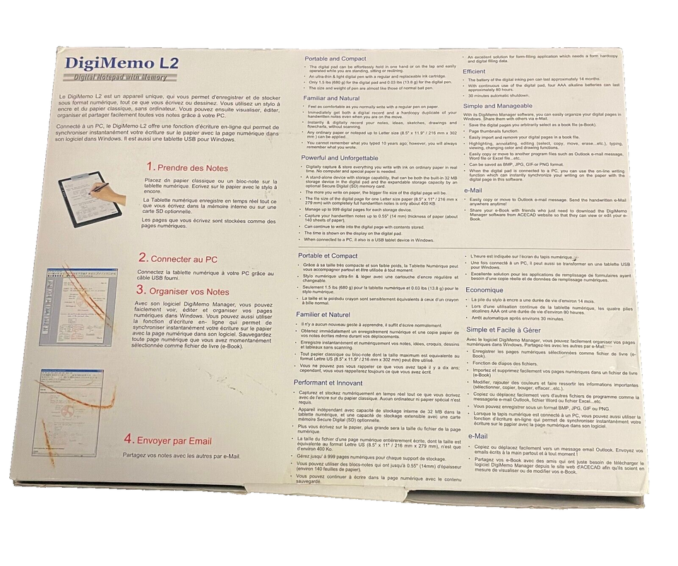 Acecad DigiMemo L2 Letter Size Digital Notepad /w Pen Manual Software ...