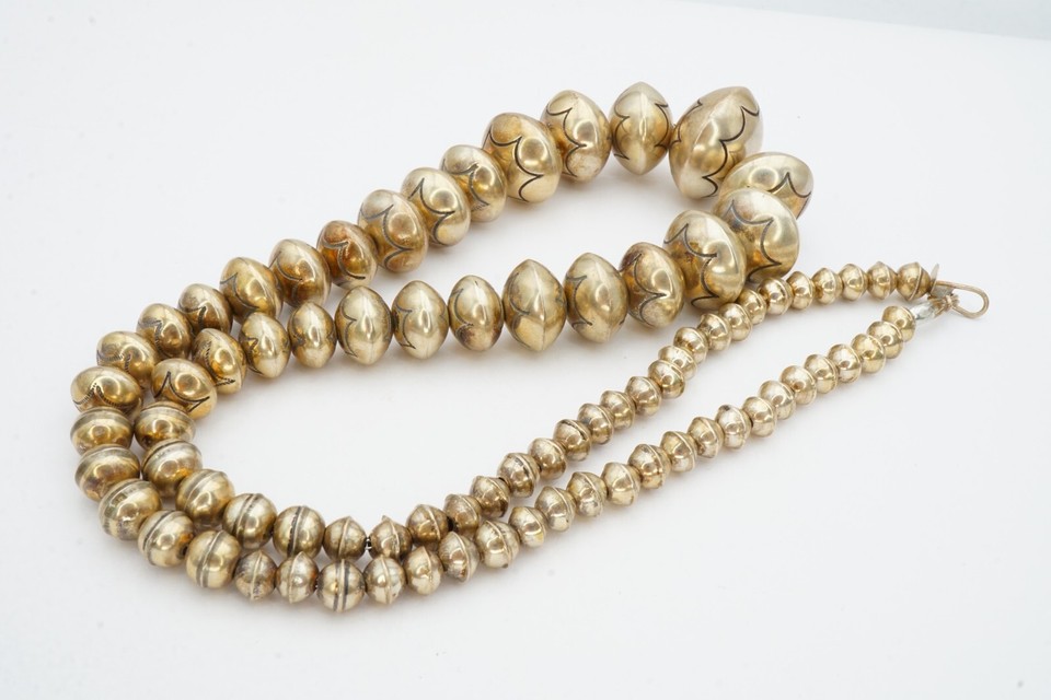Vtg Native American Navajo Pearls Sterling Silver Bead Necklace Leo Harvey 26" | eBay