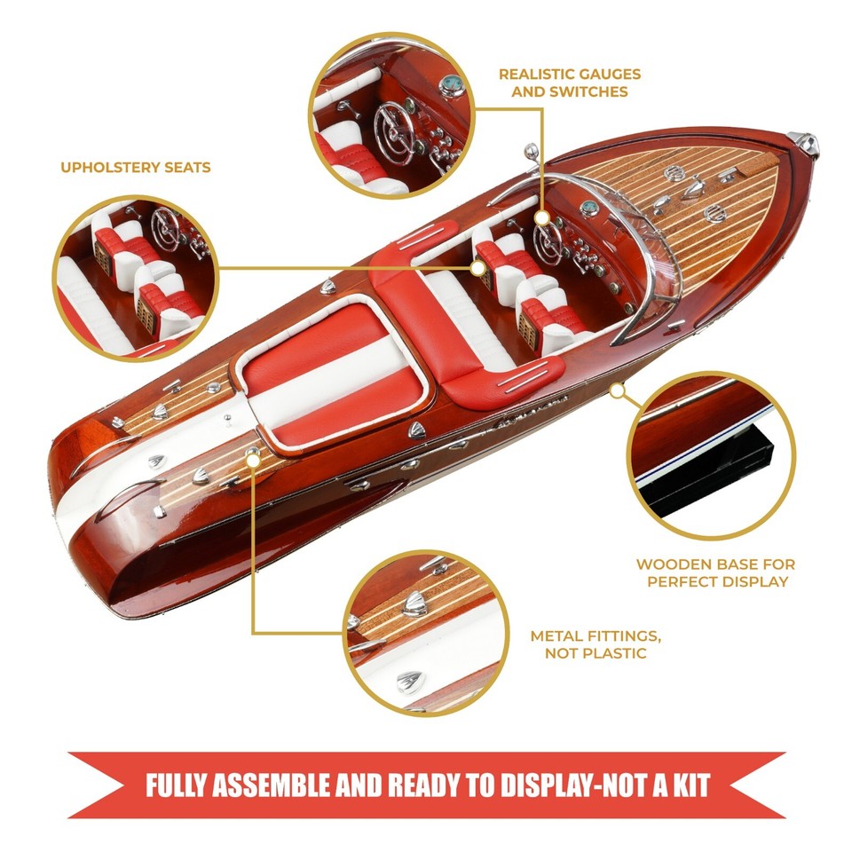 21" Red Riva Model Ship Italia Wooden Speed Boat Scale 1:16 Christnas ...