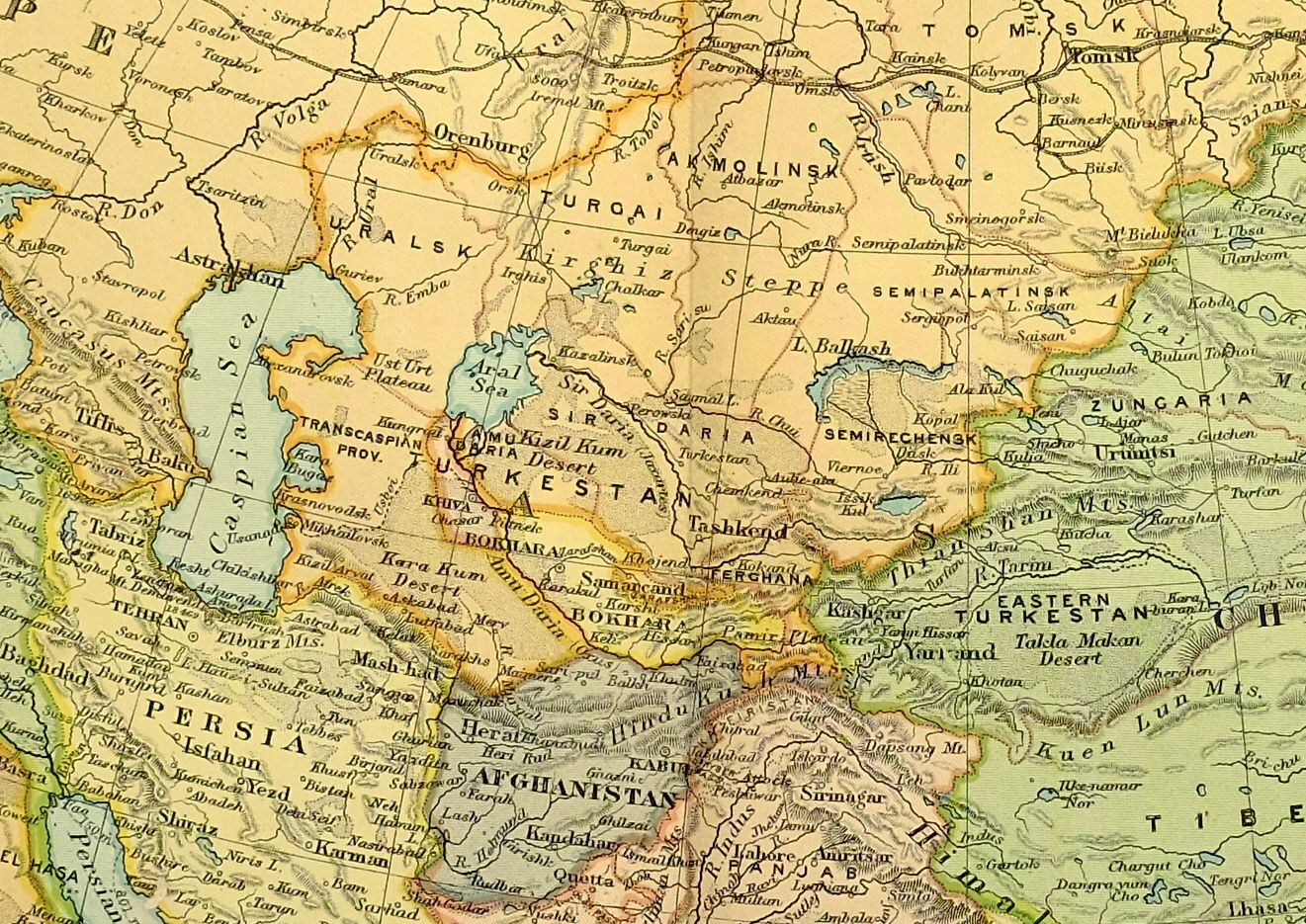 1905 ANTIQUE MAP ASIA IN EUROPE ARABIA TIBET INDIA CHINESE EMPIRE JAPAN ...