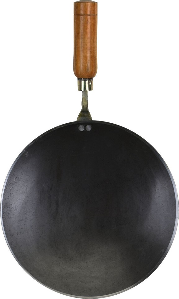PURE IRON Tawa PARANTHA ROTI Pan Wooden Handle 12" HEAVY DUTY Dough UK ...