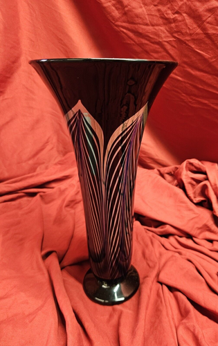 Vintage 2001 Rick Strini Hand Blown Pulled Iridescent Art Glass Vase 13 ...