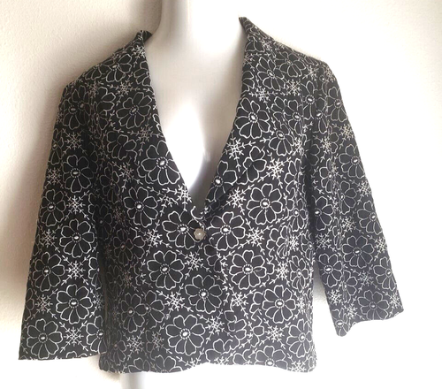 Studio I Black Embroidered Jacket Blazer Sz 14 Bust 41" Floral design ...